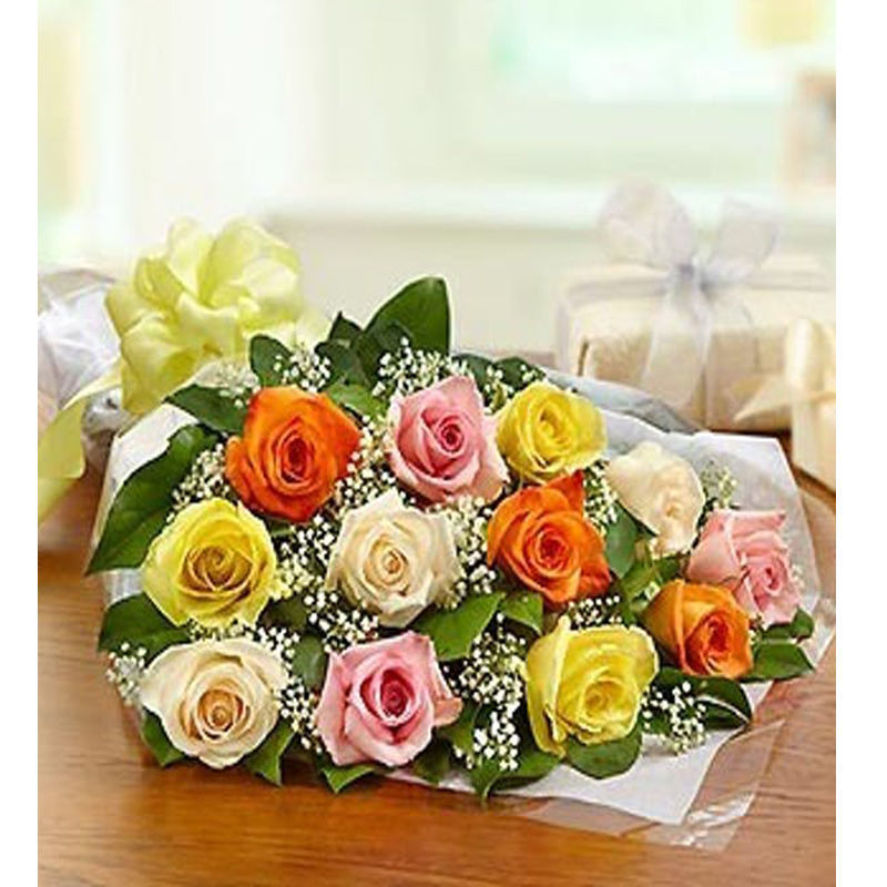 Dozen Mix Color Premium Roses Bouquet With Filler a4089 | Flower ...