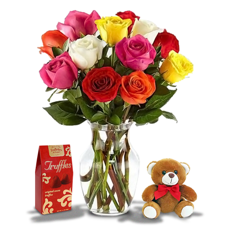 Assorted Dozen Roses Love Package a9563 | Flower Delivery | Flower Shop